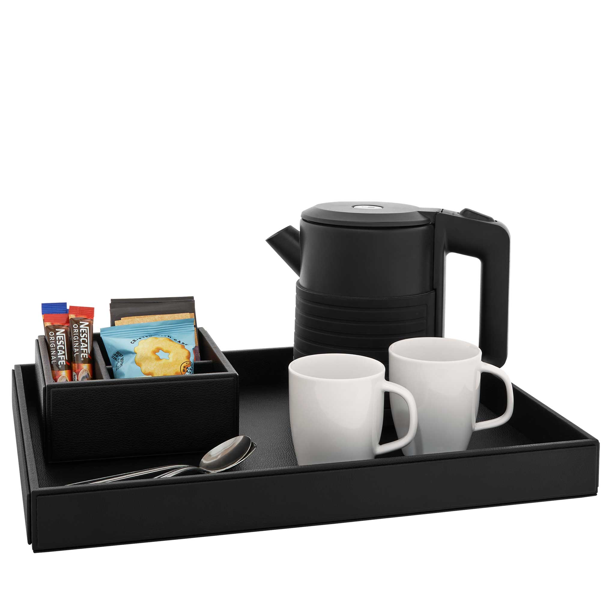 Corby Highland Leatherette Compact Hospitality Tray, Black